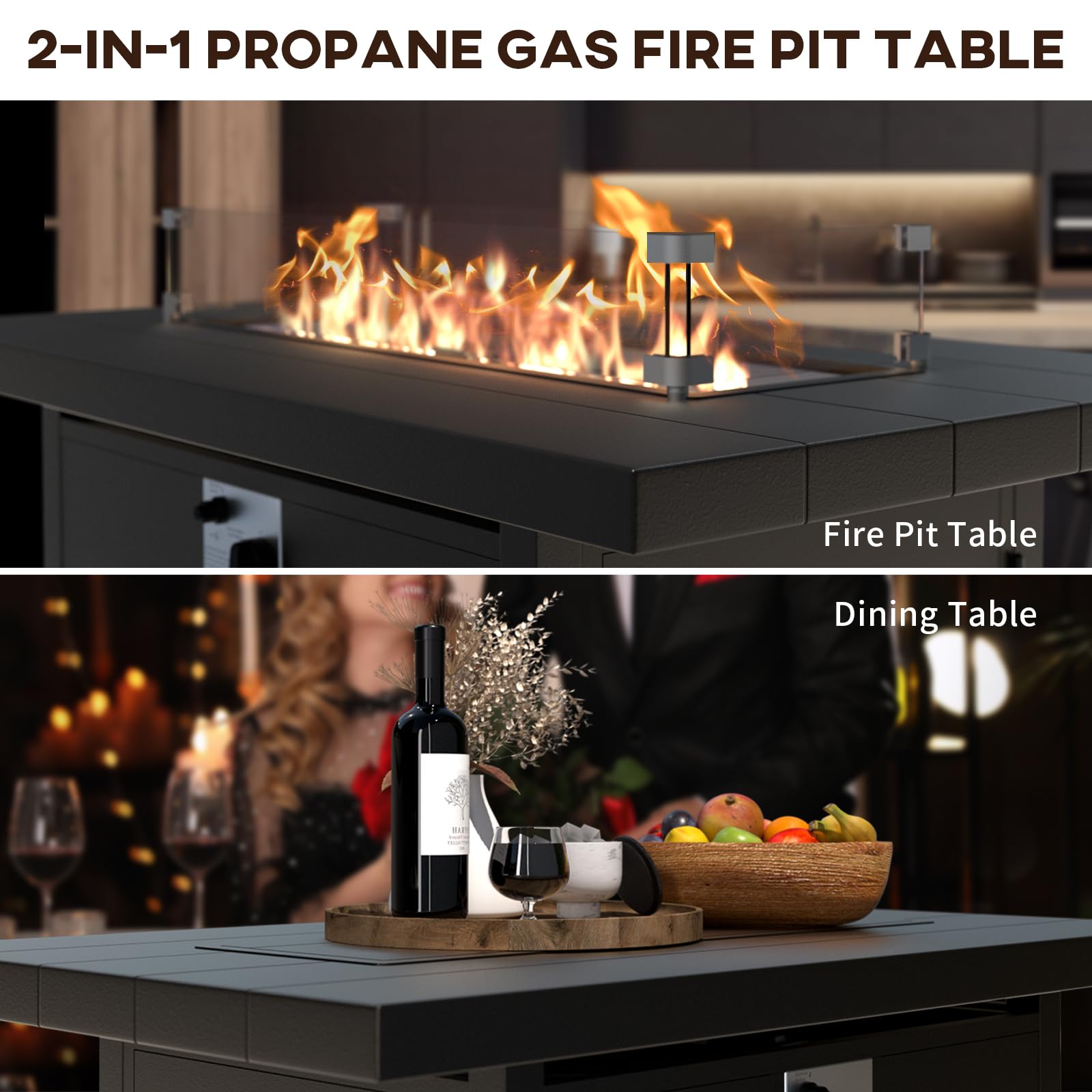 Piltwoff Aluminum Patio Furniture Set,8 Pcs Modern Patio Sectional Conversation Sets w/55,000BTU Propane Fire Pit,Outdoor Swivel Rocking Chairs w/5.1" Cushion&Coffee Table,Grey