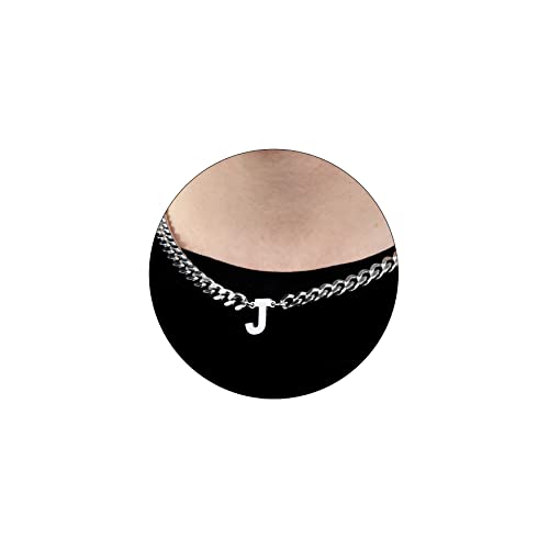 RUOOUY Initial A-Z Letter Necklace for Men Stainless Steel Cuban Link Chain 18+2 Inch Personalized Letter Charm Pendant Jewelry Gift for Boys Women(Silver-J)