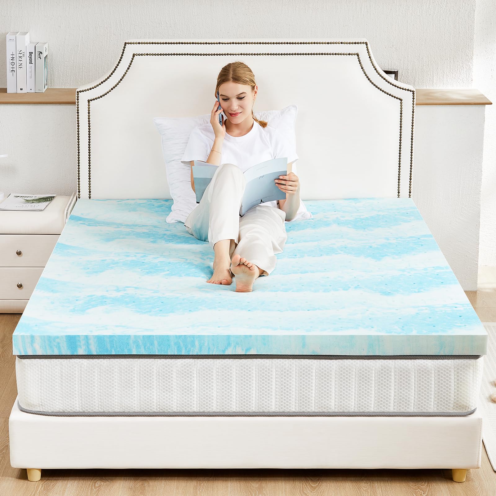 Sweetcrispy Mattress Topper Twin, Cooling Gel Infused Memory Foam Bed Toppers for Twin Size Bed, 2 Inch Thick Soft Mattress Pads for Sleeper Sofa, RV, Camper, CertiPUR-US Certified, Blue