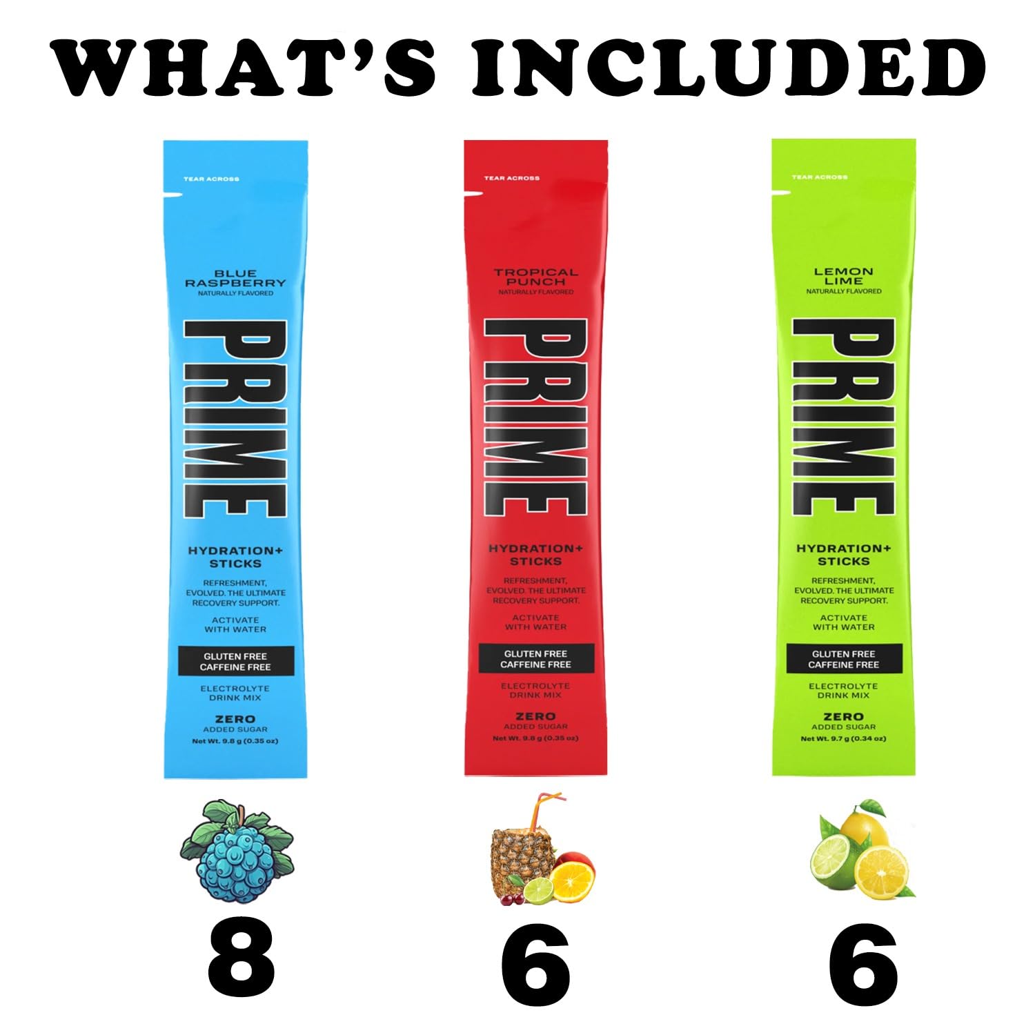 GARIZZE Bundle Prime Hydration Drink Mix Packets Variety pack - Blue Raspberry, Lemon Lime and Tropical Punch, Total 20 Prime Drink Hydration Packets Powder Sticks