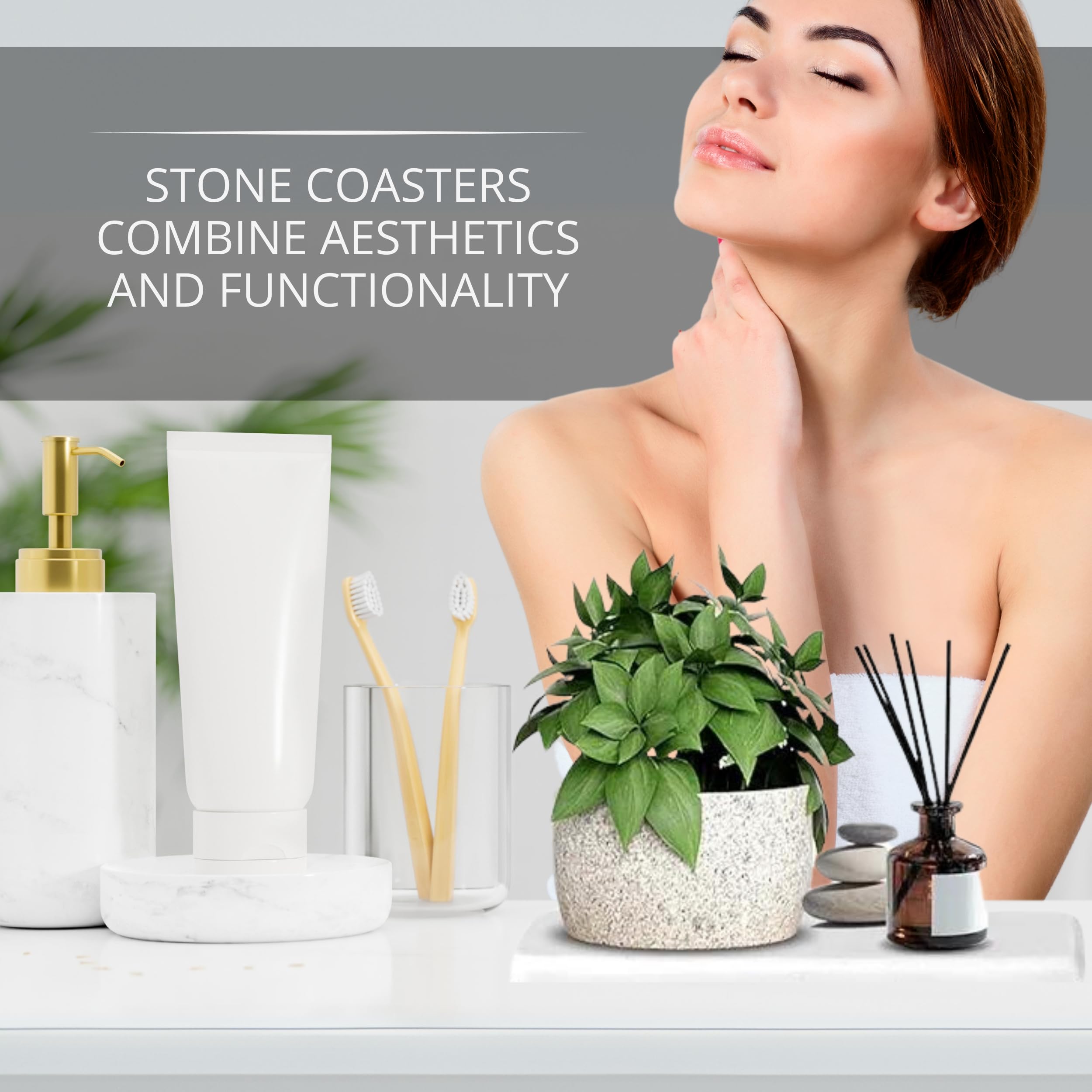 Pack of 4 Water Absorbing Stone Trays β White Fast Drying Stone Coasters for Bathroom & Kitchen Decorative Coasters Stone Diatomaceous Earth Bathroom Trays Ideal for Cups Hand Soaps Plants