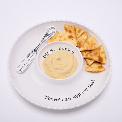 Mud Pie Melamine Tray and Dip Set, White, 9.5" dia | spreader 6"