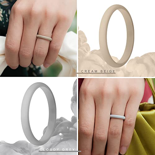 ThunderFit Silicone WomenĂs Band Rings, Thin Stackable 2.5mm Width - 1.8mm Thick (AW-Pink Sand, AW-Black, AW-White, AW-Fog, AW-Stone - Size 6.5-7 (17.3mm))