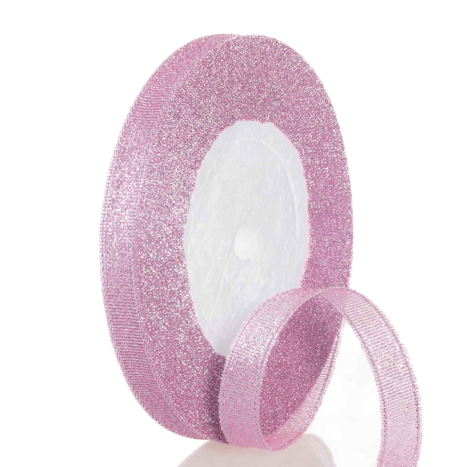 YASEO 3/8 Inch Pink and Silver Glitter Ribbon, Colorful Sparkly Metallic Fabric Ribbon for Gift Wrapping, Crafts, Wedding and Birthday Party Decoration, 25 Yards