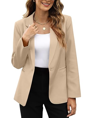 Sucolan Open Front Blazer for Women Business Causal Suit Jackets Fitted Long Sleeve Blazer Jackets Khaki M