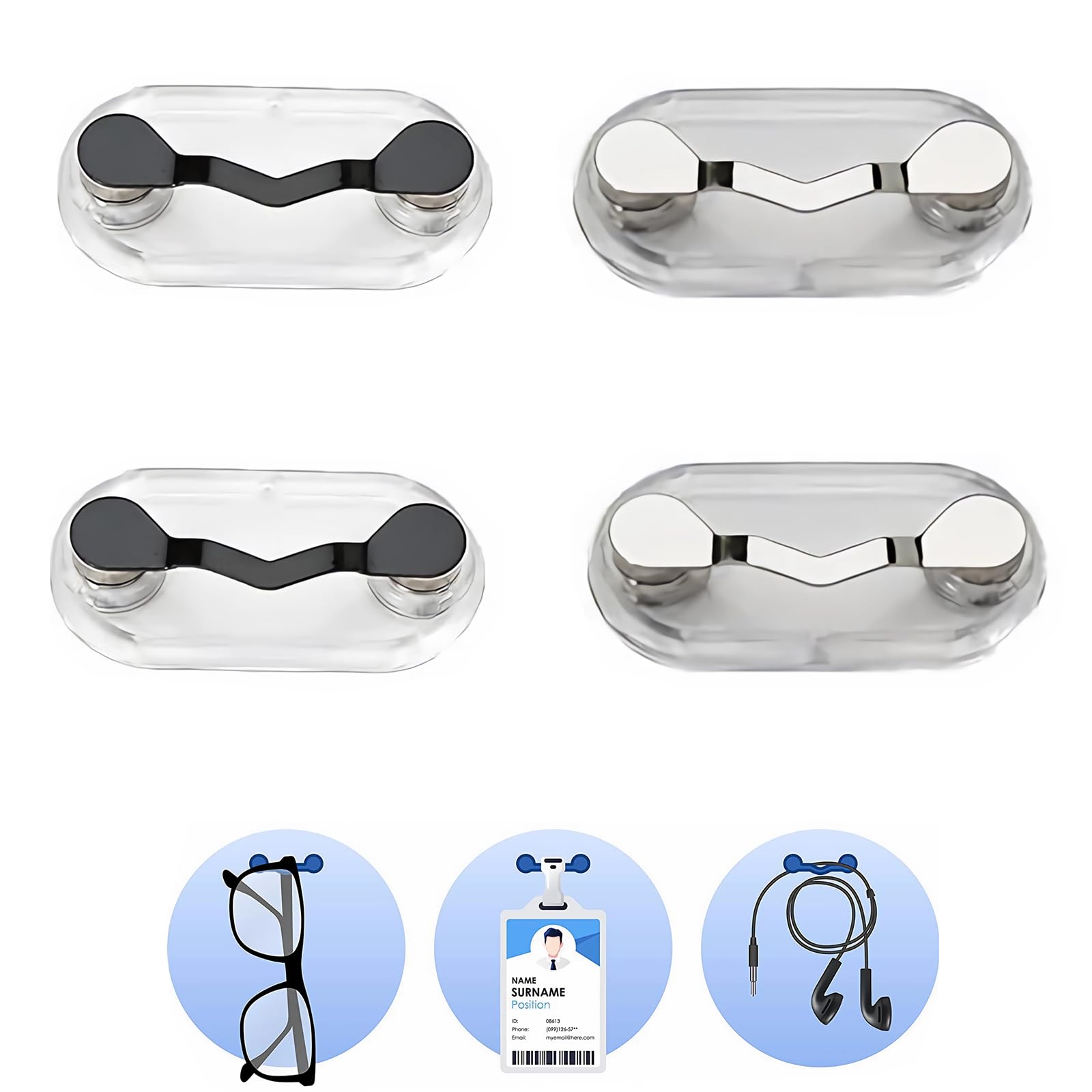 NAGRAN Magnetic Eyeglass Holder, 4 Pack Magnet Pin, Pins for Clothes Shirt,Magnet Badge Holder (Black + Silver)