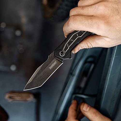 Kershaw Flatbed Pocket Knife, Black 3.125 inch Blade with SpeedSafe Opening Mechanism, Glass Filled Nylon Handle with Liner Lock and Pocketclip