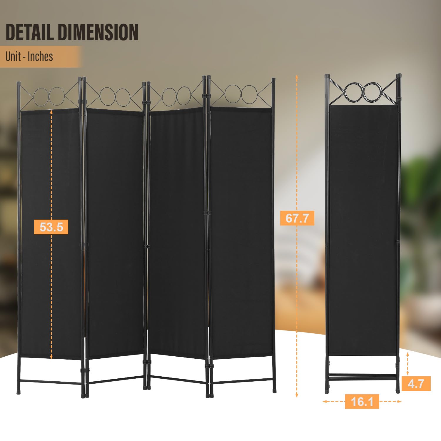 Room Divider,4 Panels Folding Privacy Screen Portable Wall Divider Partition Freestanding Room Dividers for Home Office Room Separation,Black
