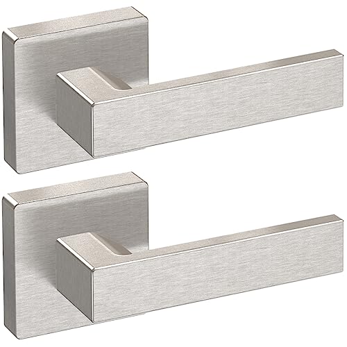 TICONN 2Pk Door Handle Heavy Duty, Reversible Square Door Lever for Bedroom, Bathroom and Rooms (Satin Nickel, Dummy - Front Mount, 2 Pack)