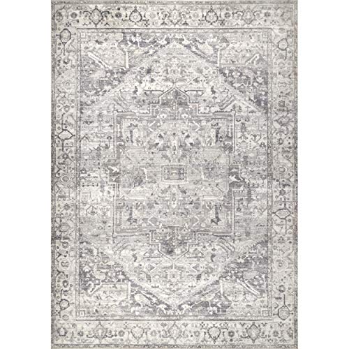 nuLOOM Brielle Machine Washable Vintage Medallion Accent Rug, 2' x 3', Grey