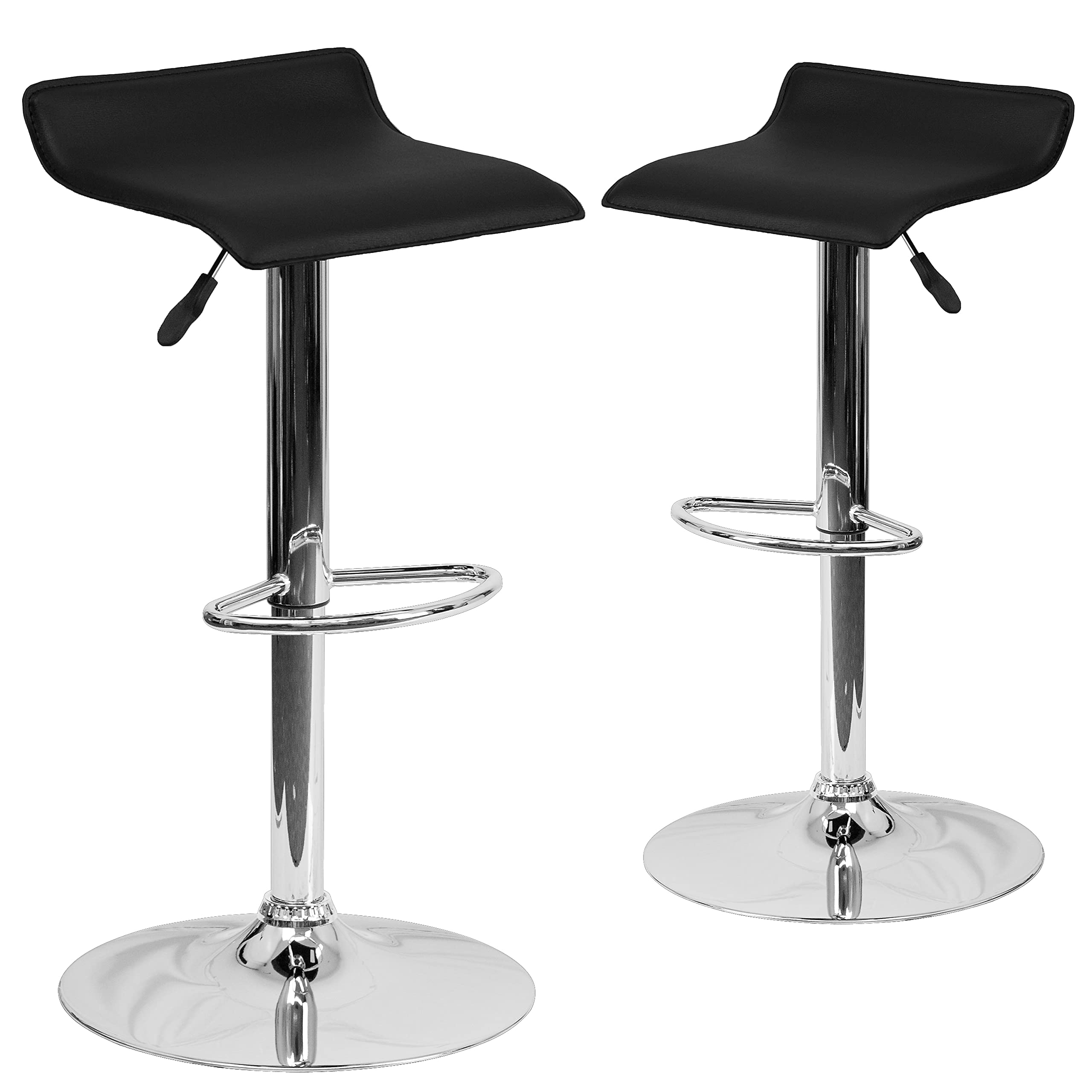 Flash Furniture 2 Pack Contemporary Red Vinyl Adjustable Height Barstool with Solid Wave Seat and Chrome Base