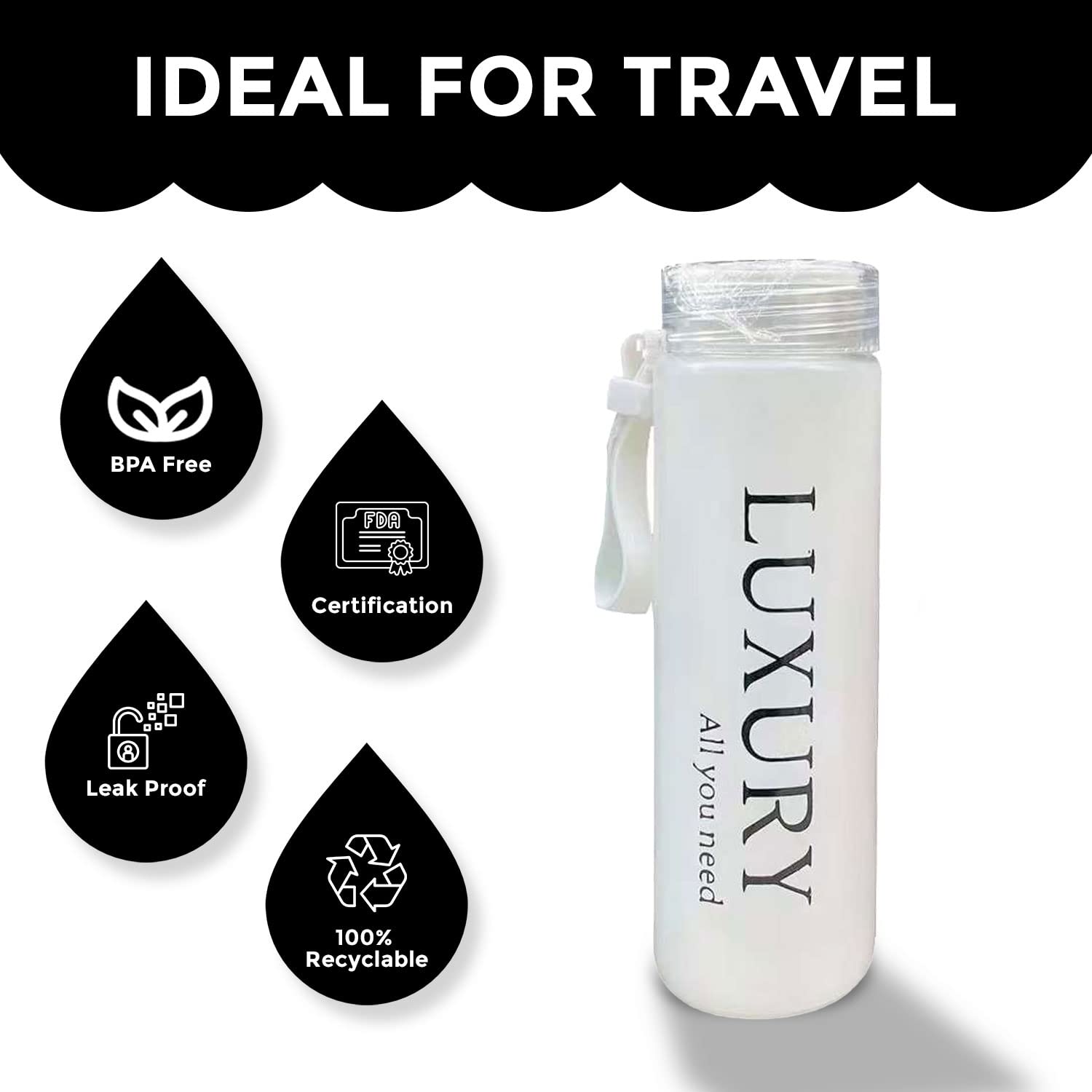 Luxury All you Need Water Bottles, Frosted Glass Drinking Bottle, Sublimation Bottle, Gradient Screw Cap Bottle With Handle Strap, Travel Water Bottle (White Gradient)