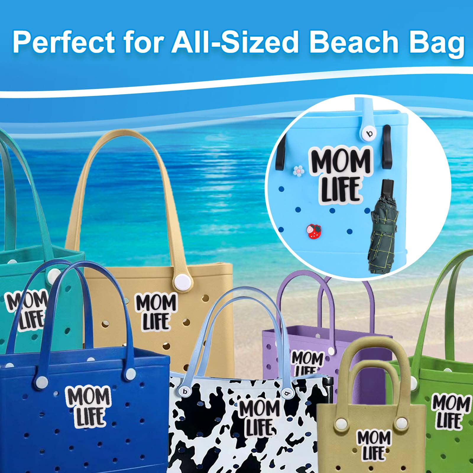 orlight Charm for Bogg Bag, Bogg Bag Charms Accessories Compatible with Bogg Bag, Insert bogg bag for Southern Bag Beach Tote Bag (Momlife)