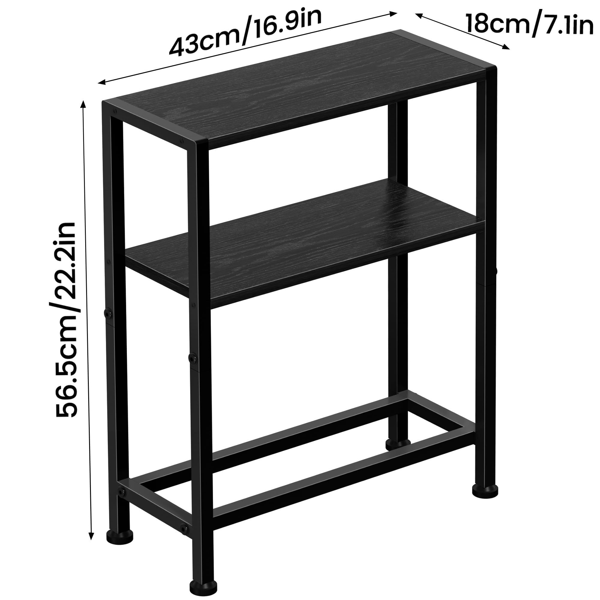 Narrow Side Table with Storage Shelf, 3-Tier Slim End Table for Small Space, Small Bedside Table, Skinny Nightstand with Magazine Rack in Living Room, Bedroom, Study, Kitchen, Balcony (Black)