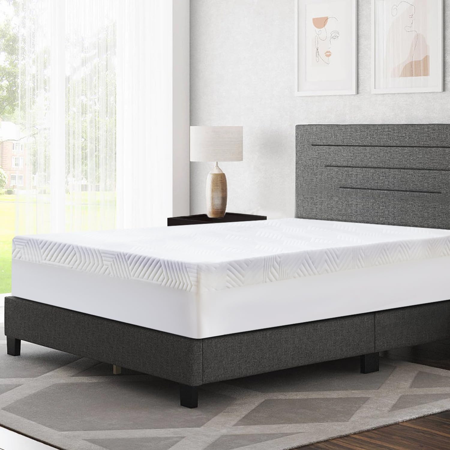 SWINHOM 3 Inch Queen Memory Foam Mattress Topper, Ventilated Foam Topper with Cooling Cover, Mattress Pad with 18'' Deep Pocket, Grey