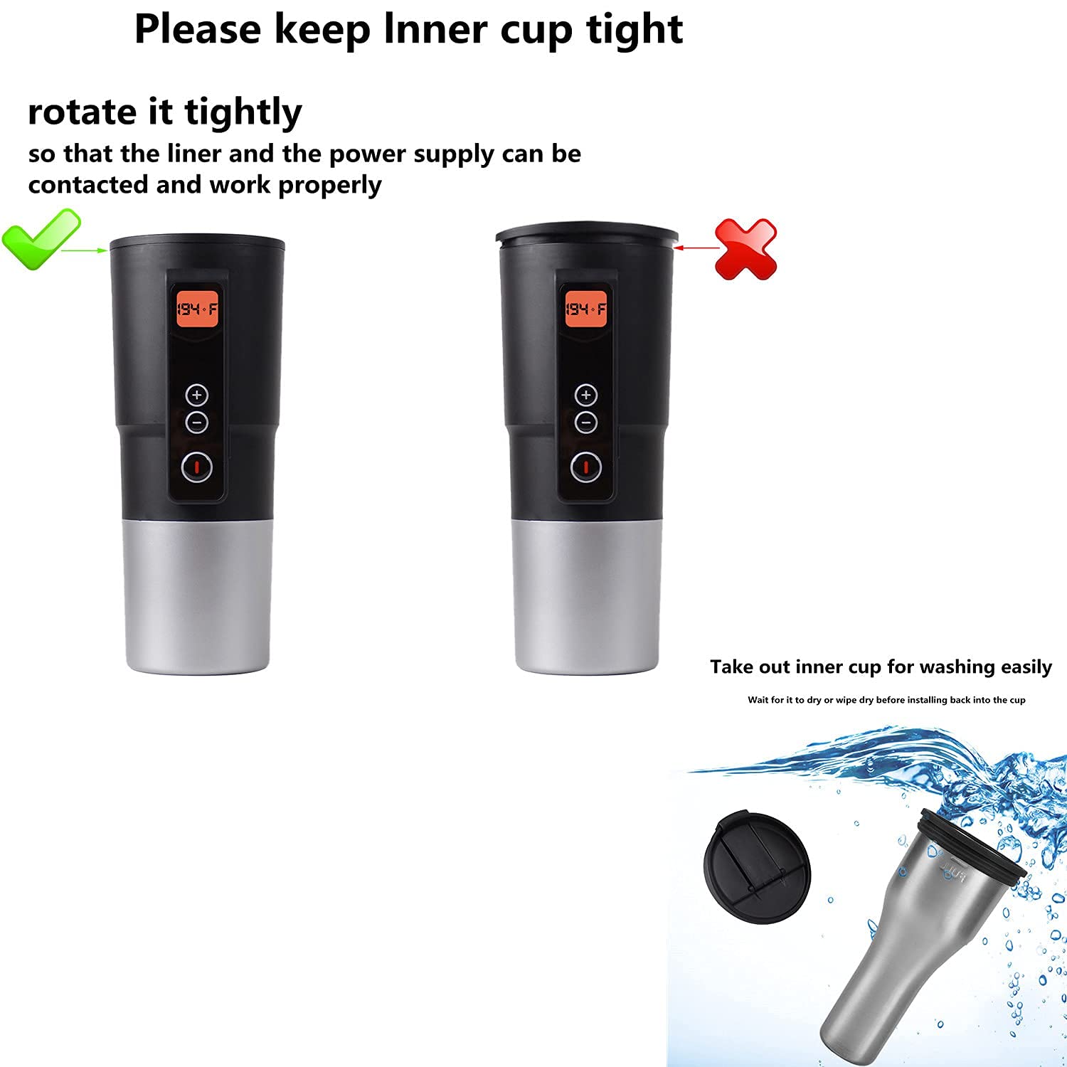 LEJIEYIN Temperature Control Mug Travel Heating Cup Electric Heating Cup for Coffee in Car 12V Heated Mugs Smart Coffee Cup Keep Milk/Tea Warm LCD Display Easily Washing 13OZ