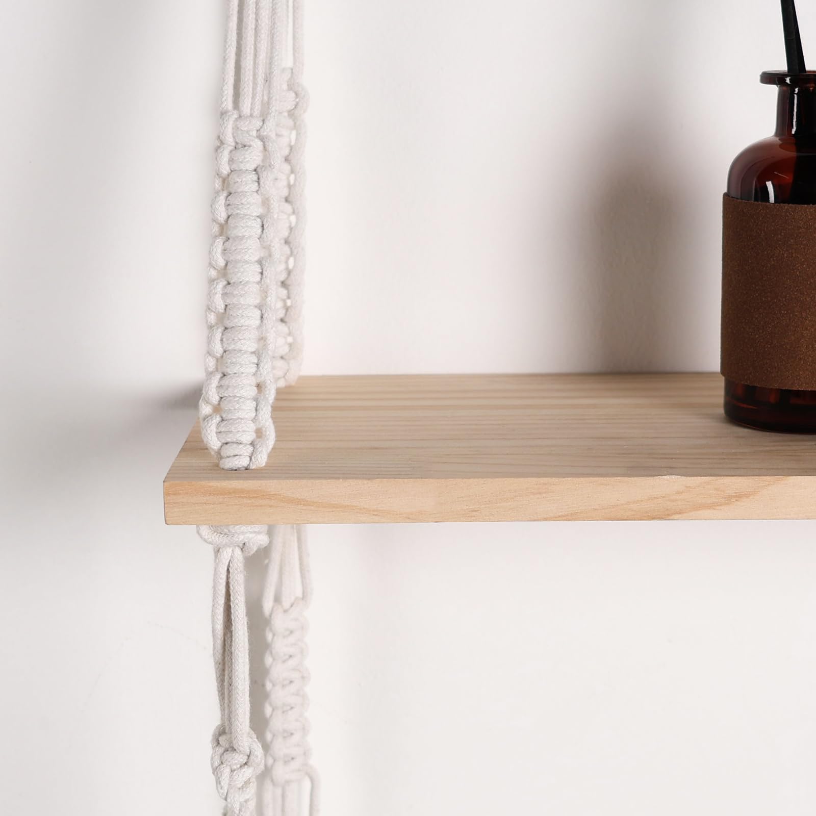 SNUGBLAKI Hanging Shelves for Wall Floating Shelves,Boho Macrame Hanging Shelves with Swing Rope,Farmhouse Rustic Wood Hanging Shelves,Rope Wall Display Shelves for Bedroom,Living Room, Bathroom