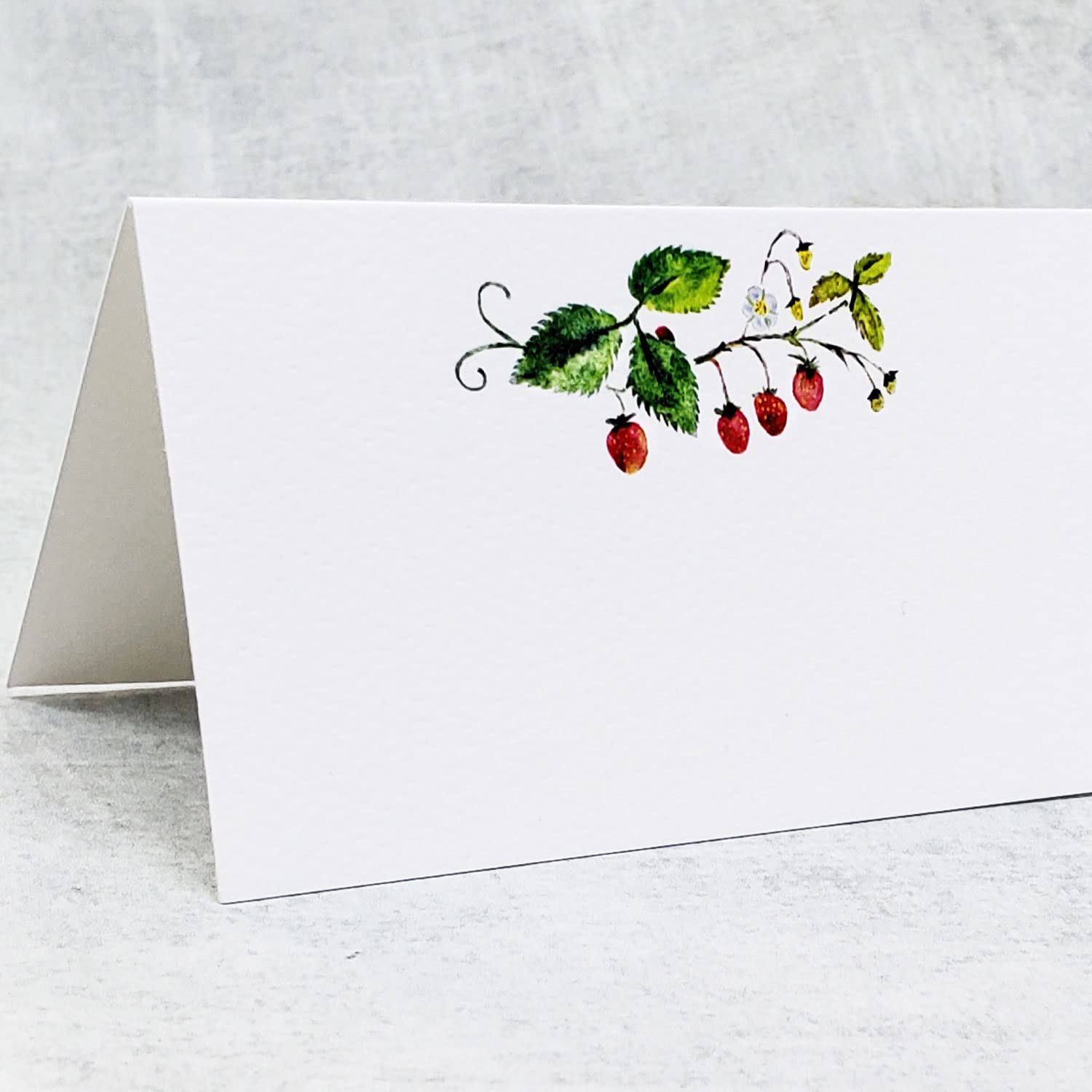 Place Cards with Strawberries on the Vine for Weddings, Showers, and Dinner Parties. Table Tent Style, Scored for Easy Folding. (50)