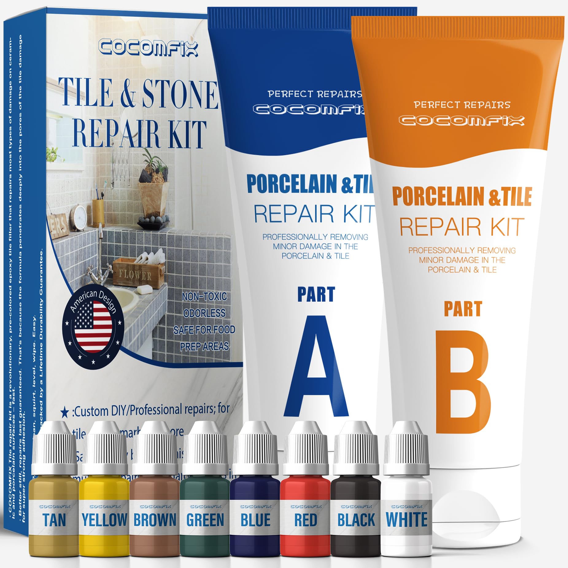 Tile Repair Kit, Ceramic Tile Repair Kit(Color Match), Porcelain Repair Kit with Super Strong Adhesion, Fix Porcelain Tile Chips, Cracks, Holes on Ceramic Tile, Porcelain, Acrylic, Fiberglass