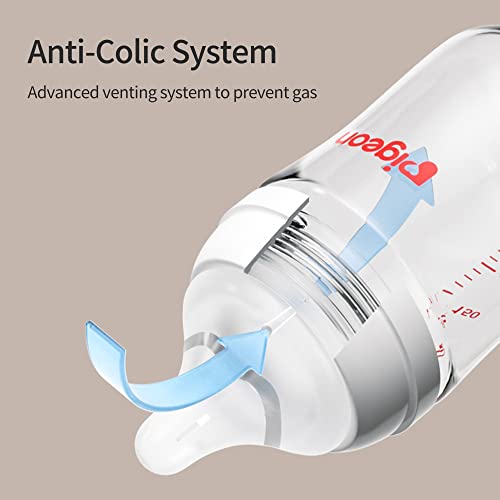 Pigeon Glass Baby Bottle(5.4 Oz, Pack of 2) with 4 Latch-On Line Silicone Nipples, Newborn Feeding Set(0~3M)