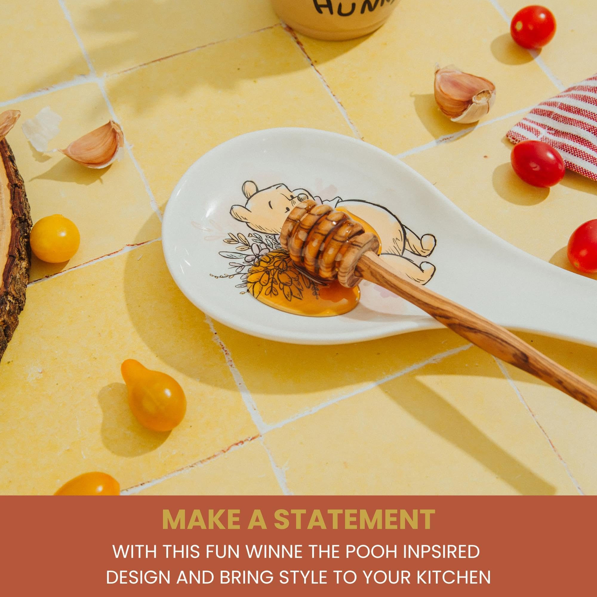 Silver Buffalo Winnie the Pooh and Piglet Before Flower Ceramic Spoon Rest, Kitchen Countertop Holder