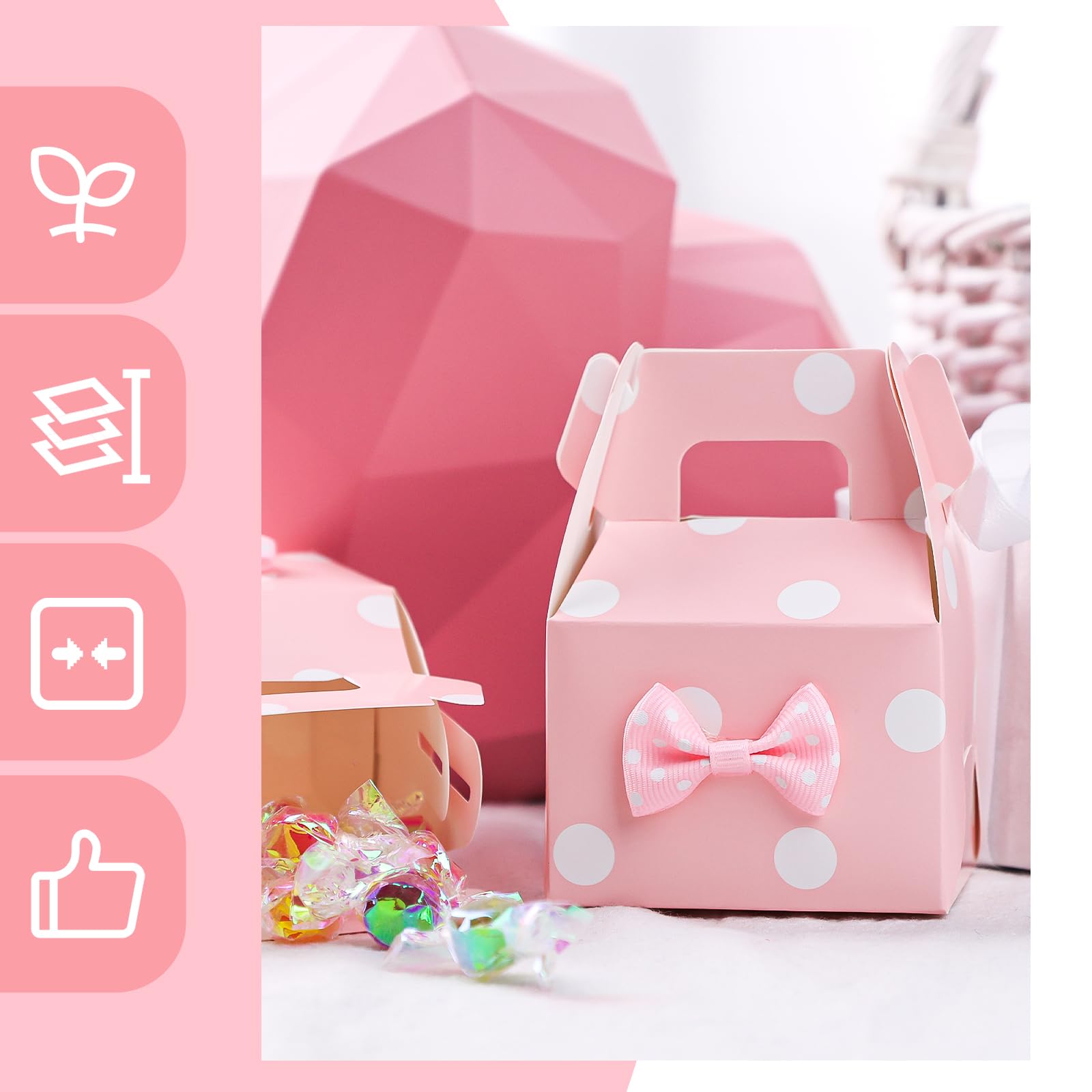 VGOODALL 30PCS Polka Dot Favor Boxes, Gable Treat Boxes Small Candy Boxes Pink Polka Dot Boxes Party Supplies for Kids Snacks Candy Birthday Party Wedding Christmas