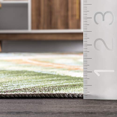 nuLOOM Nevaya Machine Washable Floral Leaves Ultra Thin Area Rug, 8' x 10', Green