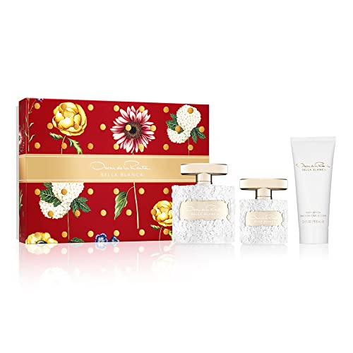 Oscar de la Renta Bella Blanca Eau de Parfum 3 Piece Gift Set for Women - Perfume Spray 3.4 Fl. Oz. & 1.0 Fl. Oz., and Body Lotion 3.4 Fl. Oz.