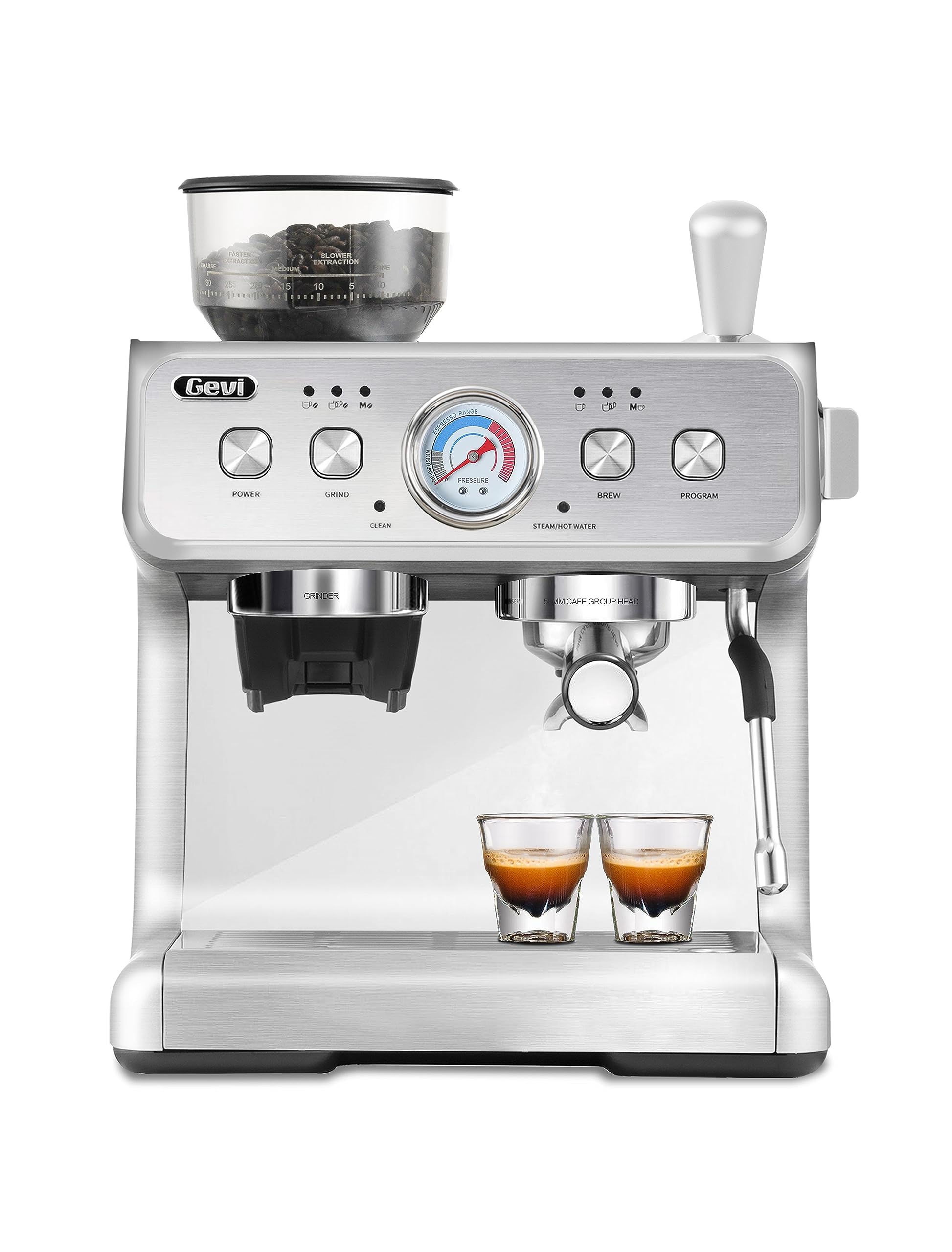Gevi 20Bar Semi Automatic Espresso Machine With Grinder & Steam Wand β All in One Espresso Maker & Latte Machine for Home Dual Heating System