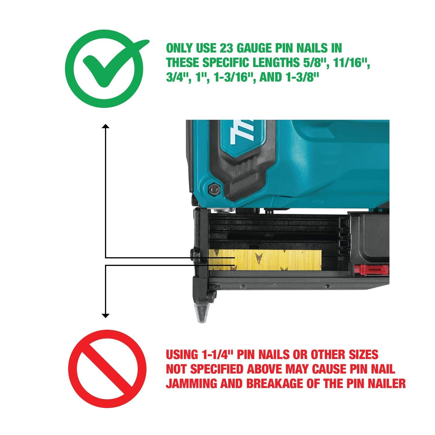 Makita XTP02Z 18V LXT Lithium-Ion Cordless 1-3/8" Pin Nailer, 23 Gauge, Tool Only
