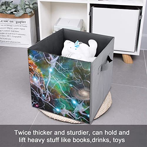 Medical Nerve Decorative PU Leather Collapsible Storage Bins Canvas Cube Organizer Basket with Handles