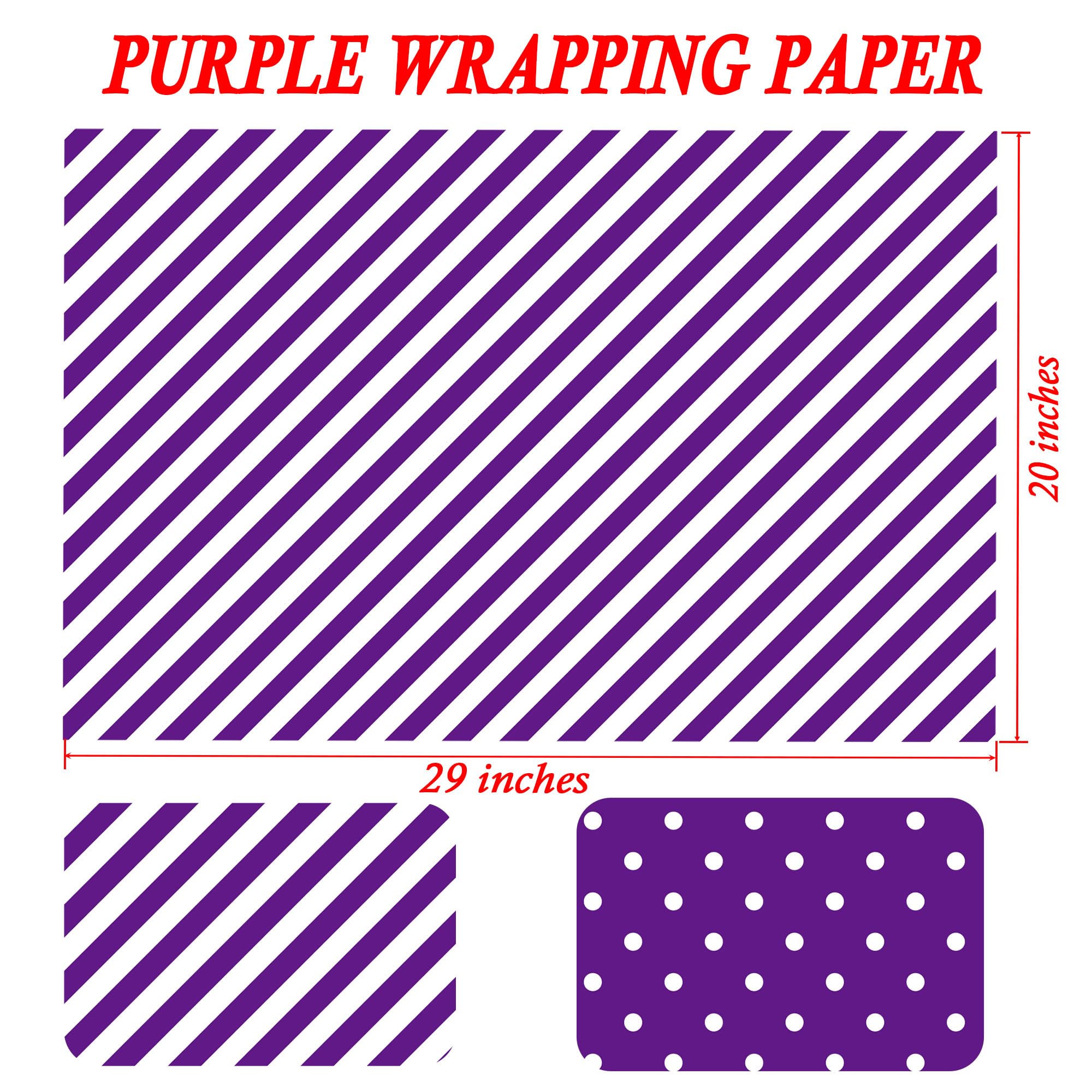 SaringSwoon Purple Wrapping Paper - Gift Wrap With Stripes and Polka Dot Design for Christmas, Birthday, Baby Shower, Wedding, Holiday - 20×29 Inches, 6 Folded Sheets