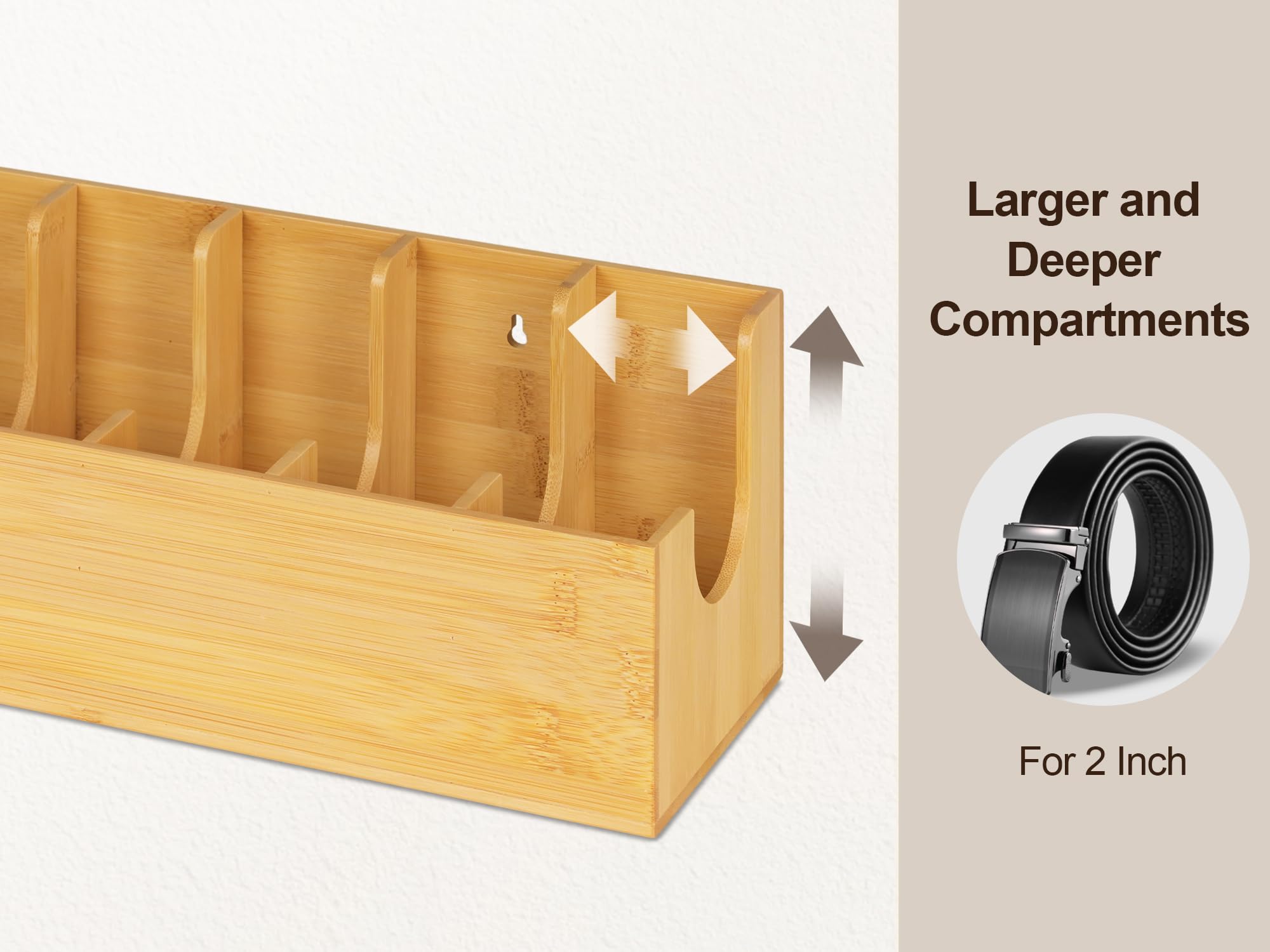 StorageWorks Bamboo Belt Organizer, Belt holder for Closet and Drawer, 7 Compartments Belt Case Storage Holder and Display for Accessories, Natural Bamboo
