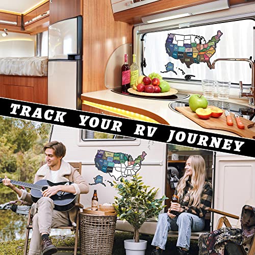 Summer RV State Pure Pattern Travel USA Map Sticker, United States Stickers Vinyl Map RV Decals Travel Trailer Camper Map of America Waterproof Decals for Window, Door or Wall, Pure Pattern States Map Decal Trip Camper Trailer Accessories