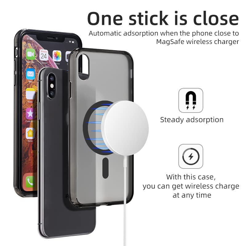 Tigowos Translucent Magnetic Phone Case for iPhone Xs Max with MagSafe Wireless Charging Anti-Yellow Anti-Fingerprint Shockproof Protective Case for iPhone Xs Max(6.5"), Black
