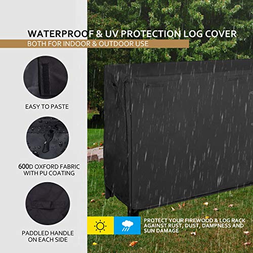 LIBMALL 6ft Outdoor Indoor Firewood Rack Log Holder with Waterproof Cover Combo for Wood Organizer and Storage