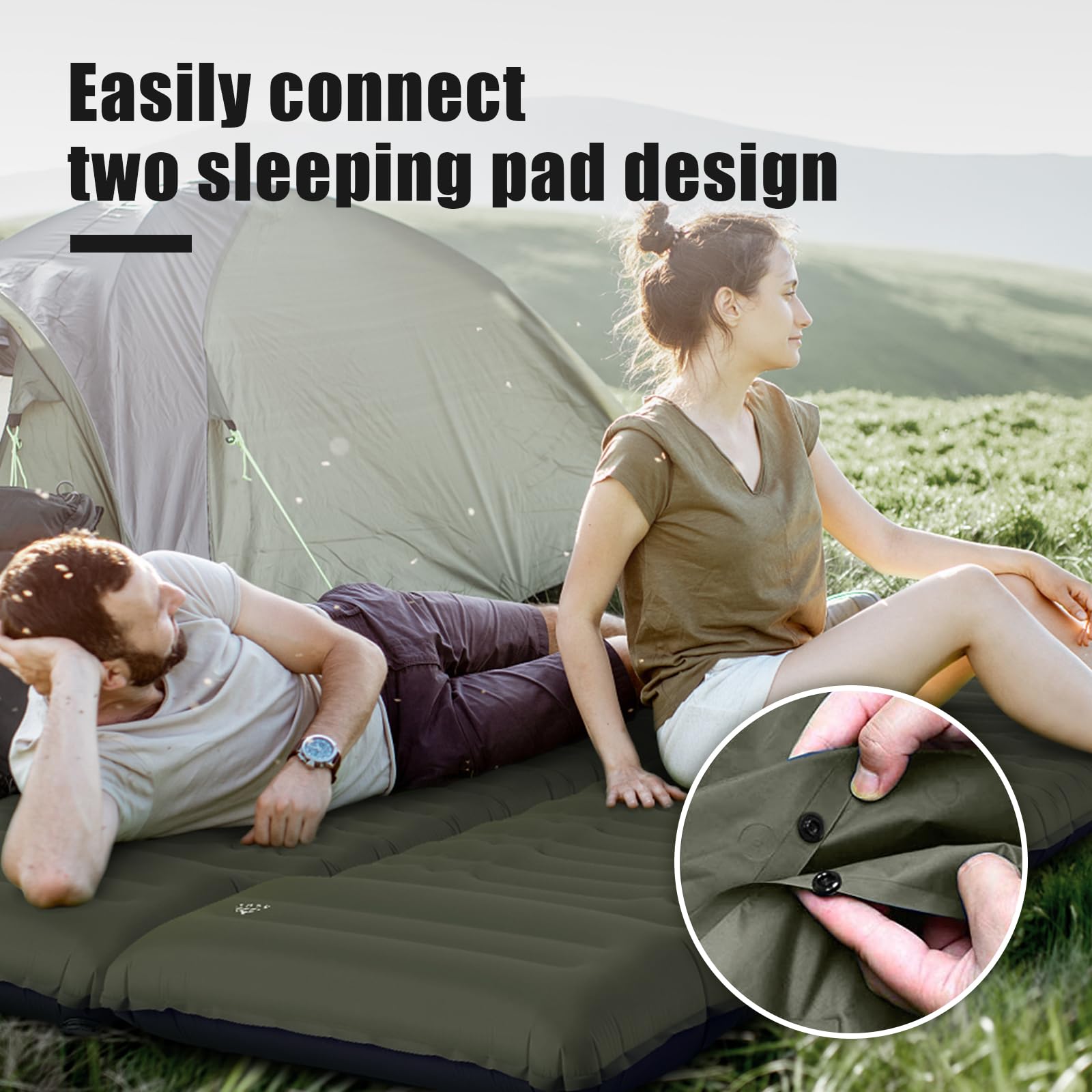 GGOV Double Sleeping Pad for Camping with Built-in Foot Pump, Extra Thick 4.7 Inch Inflatable Sleeping Pat and Pillow for Backpacking, Hiking, and Traveling