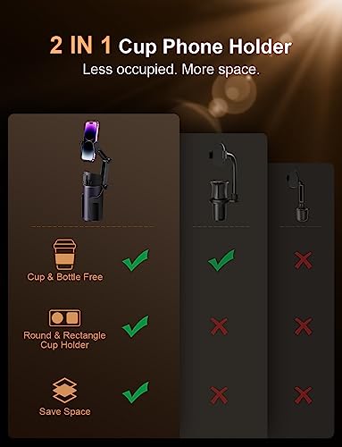 TAZENI Cup Holder Phone Mount for Car Bottle Friendly Cup Phone Holder for Car High Adjustable Cell Phone Cup Holder Expander for Car Easy Install & Sturdy & Durable Fit 4-7‘’ iPhone Android