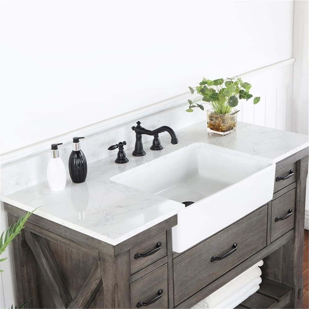 VINNOVA Villareal 48" Single Bath Vanity in Classical Gray with White Farmhouse Basin