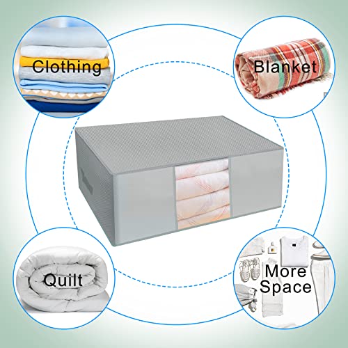 ZenTiky 3 Packs Large Clothes Storage Bag, Double Zipper Clothes Organizer with Clear Window for Store Quilt, Blanket, Pillow, Bed Sheet, Jacket (XL + L + M)