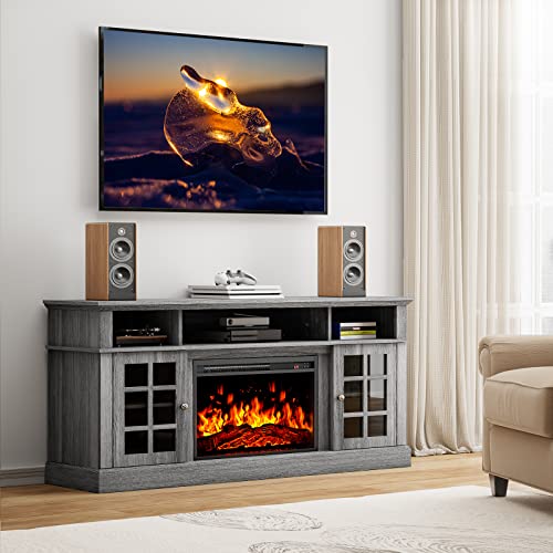 Pipishell Fireplace TV Stand with 23 inch Fireplace for up to 70 inch TVs, Electric Fireplace TV Stand Holds up to 200 lbs, Fireplace Entertainment Center TV Console Table with Open Shelves, PIWFS01G