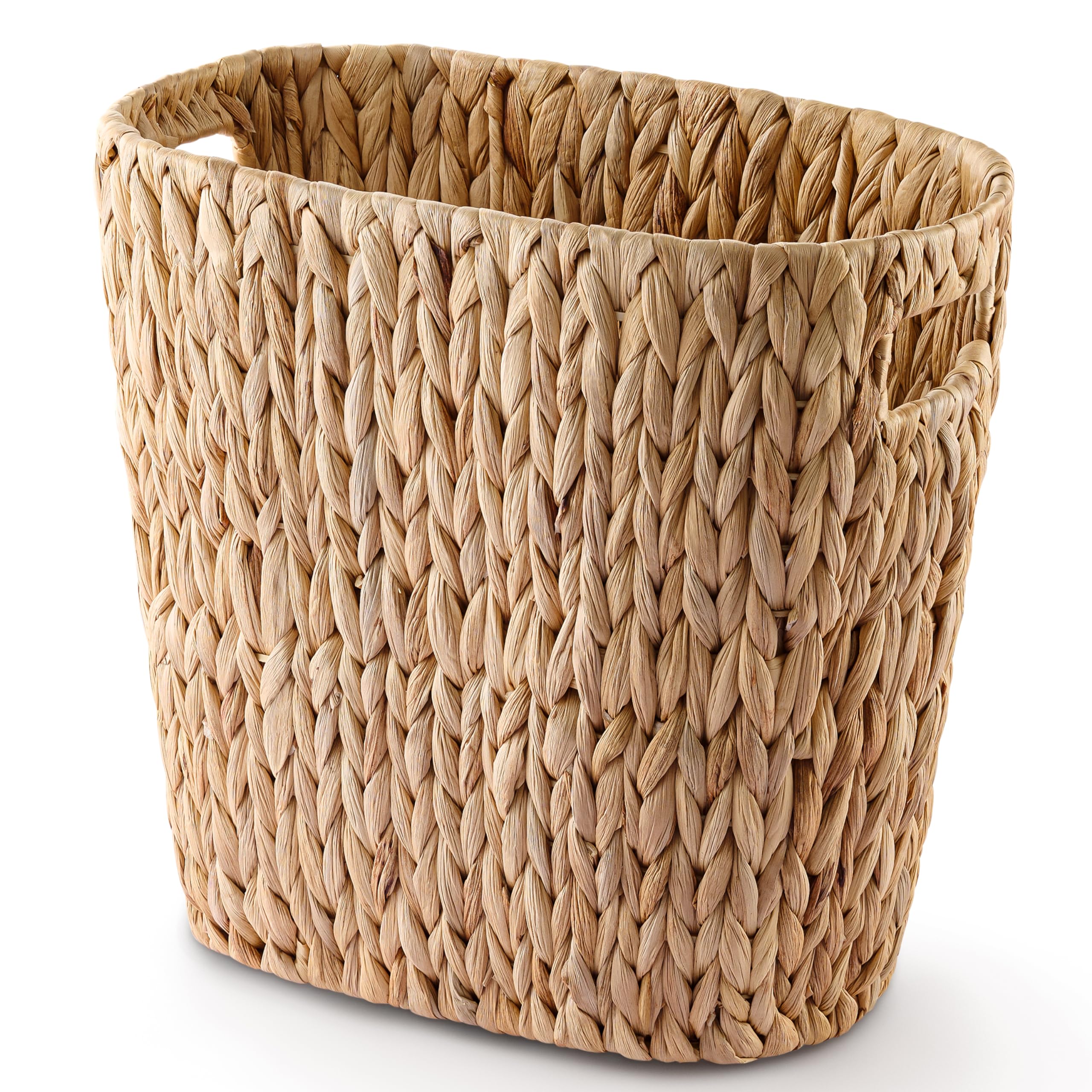 TIDITA 3.2 Gallons Wicker Waste Basket - Trash Basket with Handles - Wastebaskets for Bedroom, Bathroom, Kitchen, Living Room, Office - Handwoven Trash Can for Under Sink, Garbage Can (Water Hyacinth)