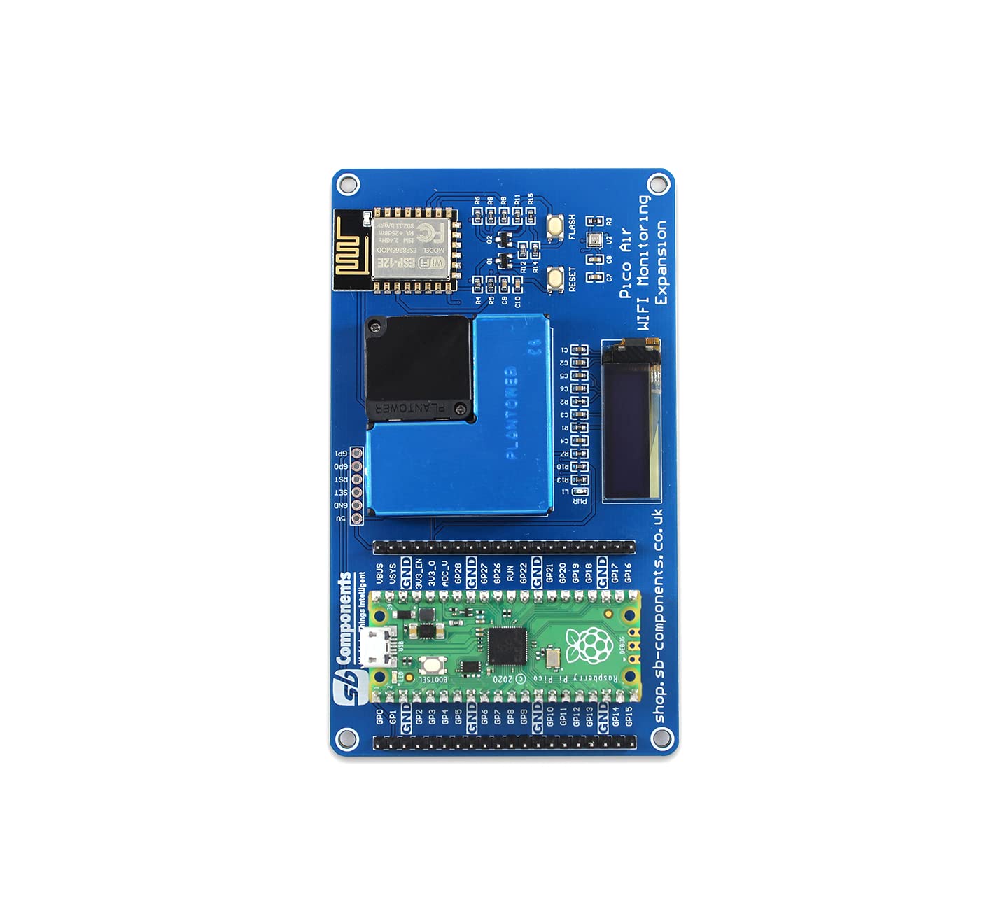 Raspberry Pi Pico Air WiFi Monitoring Expansion PMSA003 Sensor ESP8266 Module Air Monitor WiFi HAT for Raspberry Pi Pico with inbuilt 0.91" OLED Display