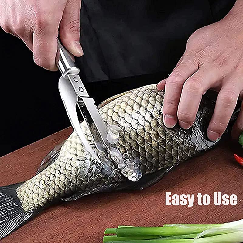 Noslepum Fish Scale Knife Cut / Scrape / Dig 3 In 1, Multifunctional Stainless Steel Fish Belly Knife, Scraper Serrated Skinner Scrape Bone Slicing Tools Kitchen Accessories (YLD-1PC)