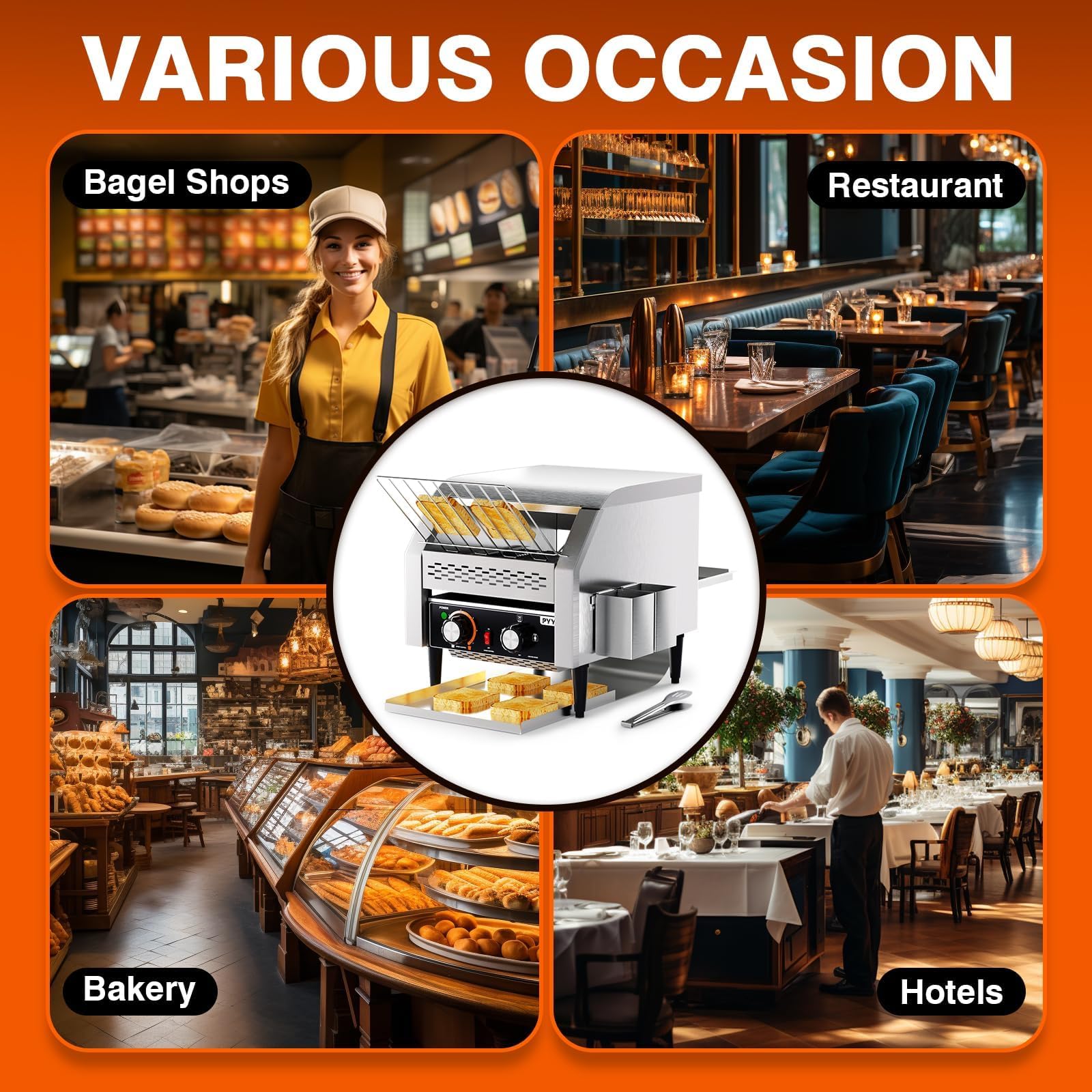 PYY Commercial Conveyor Toaster 300 Slices - Stainless Steel Commercial Toaster for Restaurant School, 1800Watt