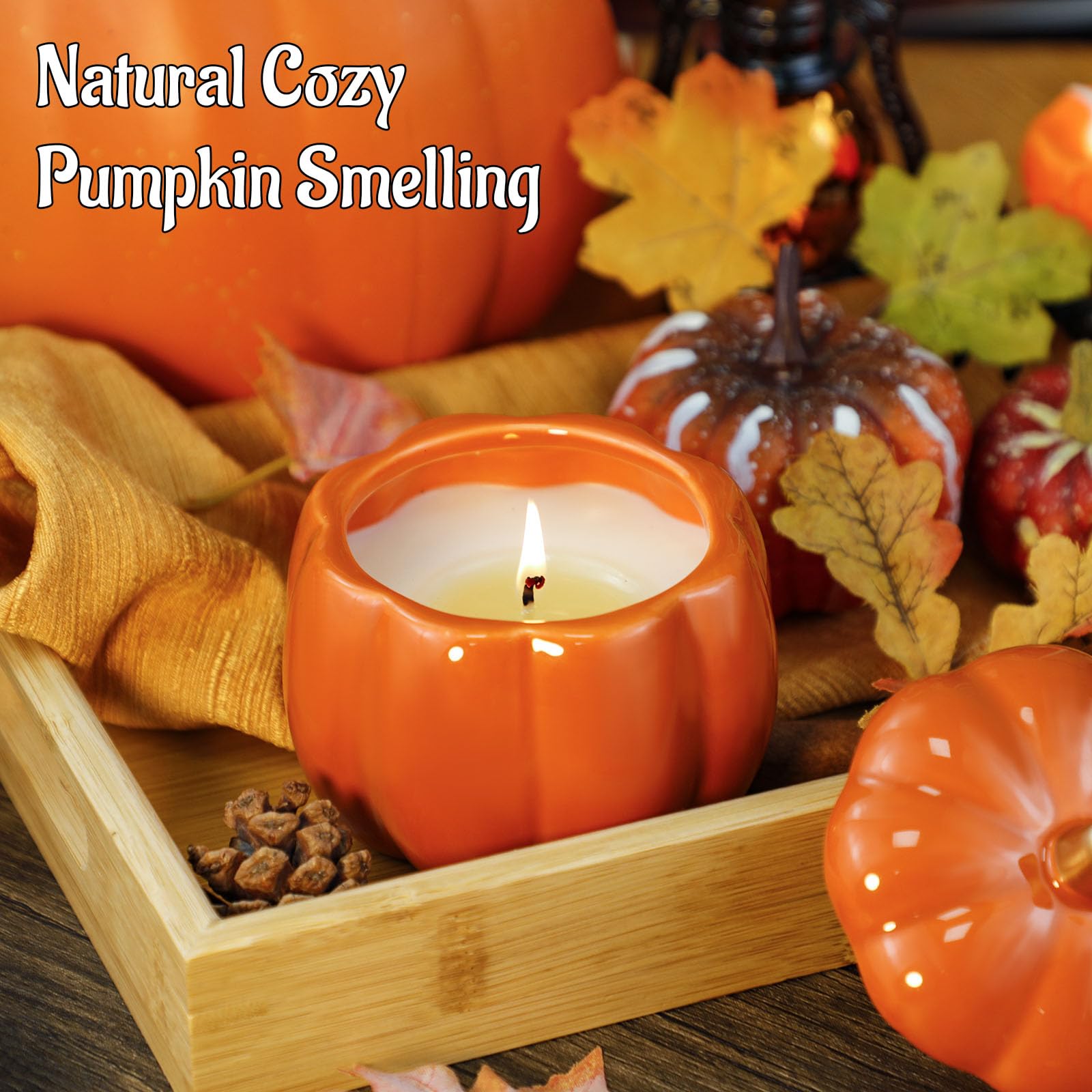 STRN Scented Candles Festive Fall & Halloween Décor, Long-Lasting Scented Candles, Natural Pumpkin Fragrance Soy Wax Candles, Ceramics 1 Pack