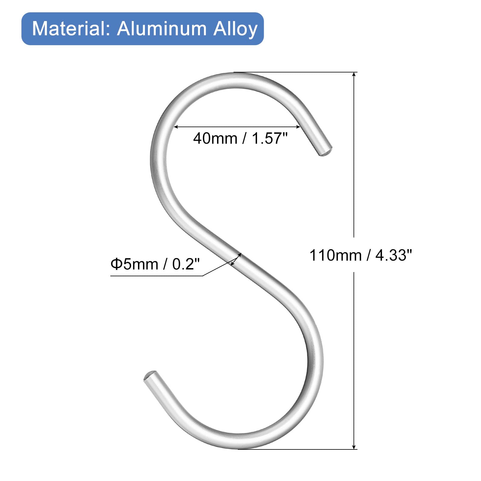 uxcell S Hooks, 10Pcs 4.3'' - Aluminum Alloy S-Shaped Hanger Hook, S Hooks for Hanging Clothes Towels Shoe Scarf Bag (Silver)