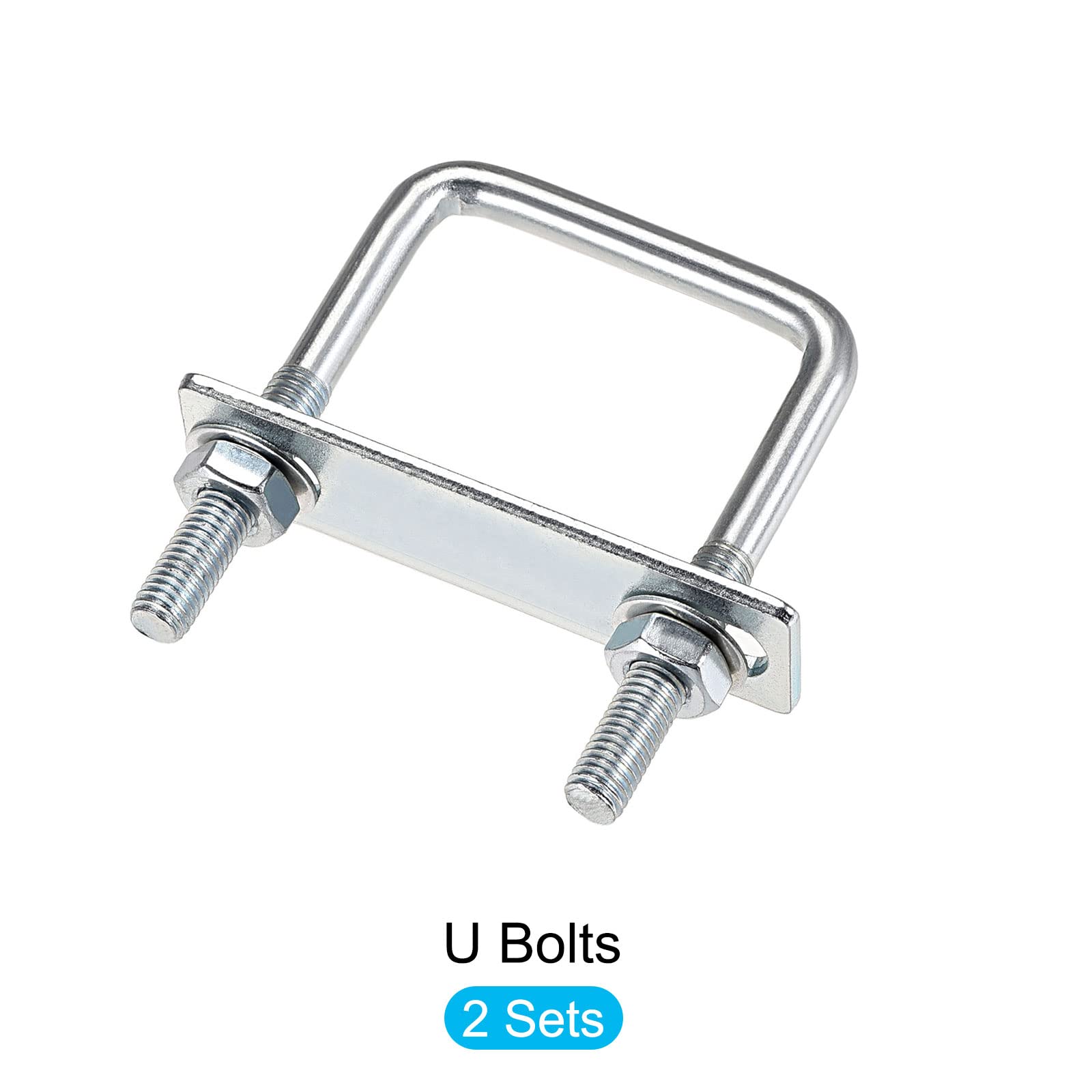 METALLIXITY U Bolts 2 Sets (M8x50x80mm), Square U Bolt Carbon Steel with Accessories - for Construction, Pipe