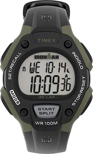 Timex Men's IRONMAN Classic 30 38mm Resin Strap Watch â Green Case Black Top Ring with Black Resin Strap