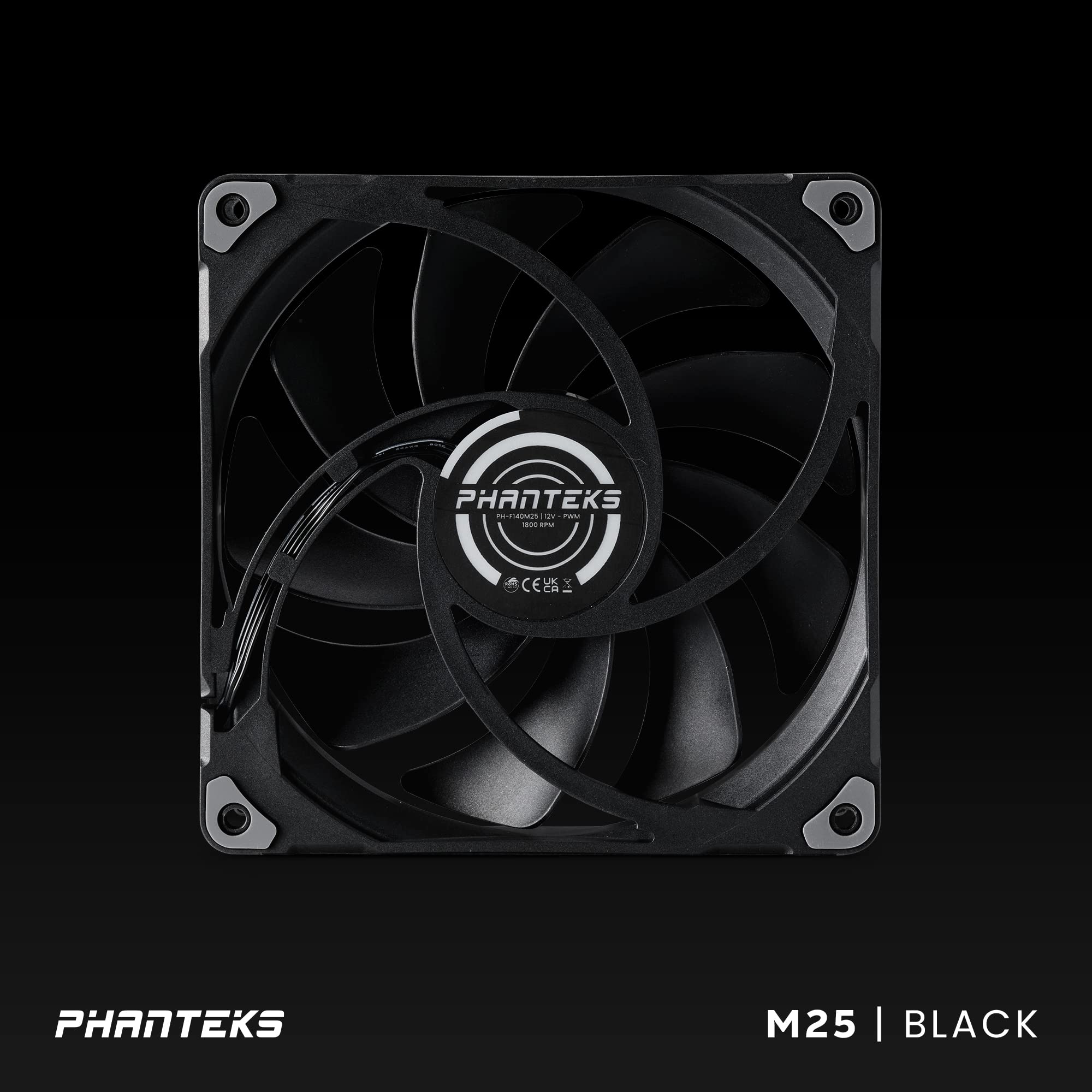 Phanteks M25-140 Fan, High-Airflow Radiator Performance, PWM Control up to 1800RPM, Daisy-Chain Cable, Black (3-Pack)